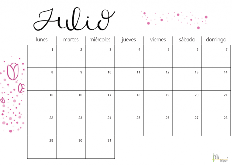 Calendario de julio - Proxecto Meta